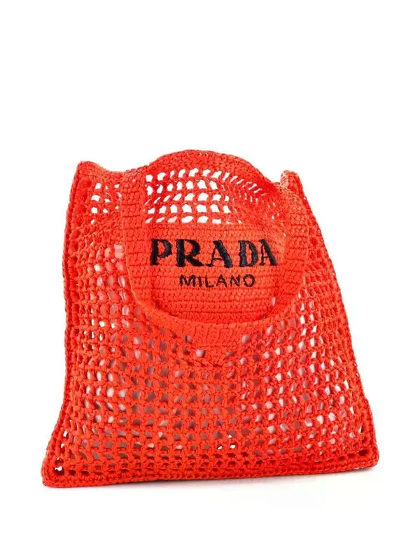 Prada Triangle Logo Open Raffia Tote Bag