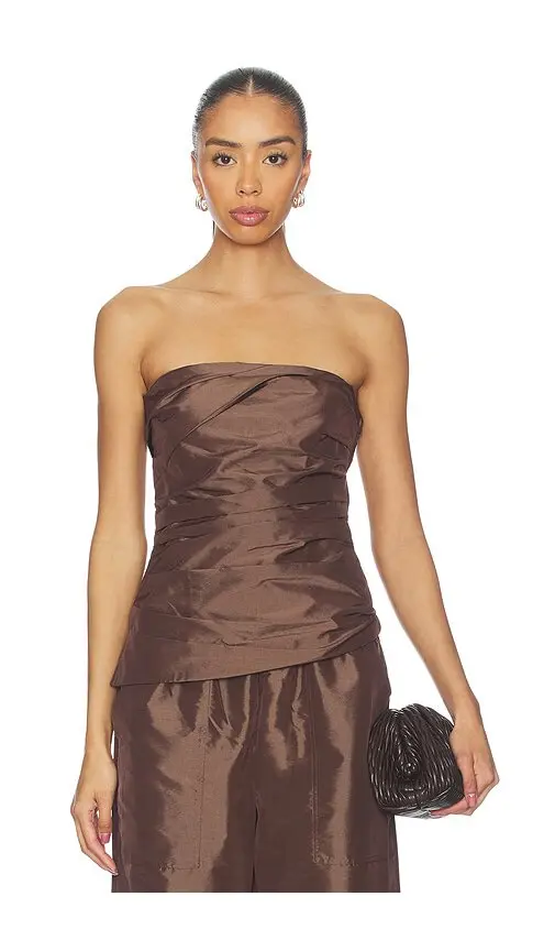 Simkhai Emerson Ruched Bustier Top - Chocolate