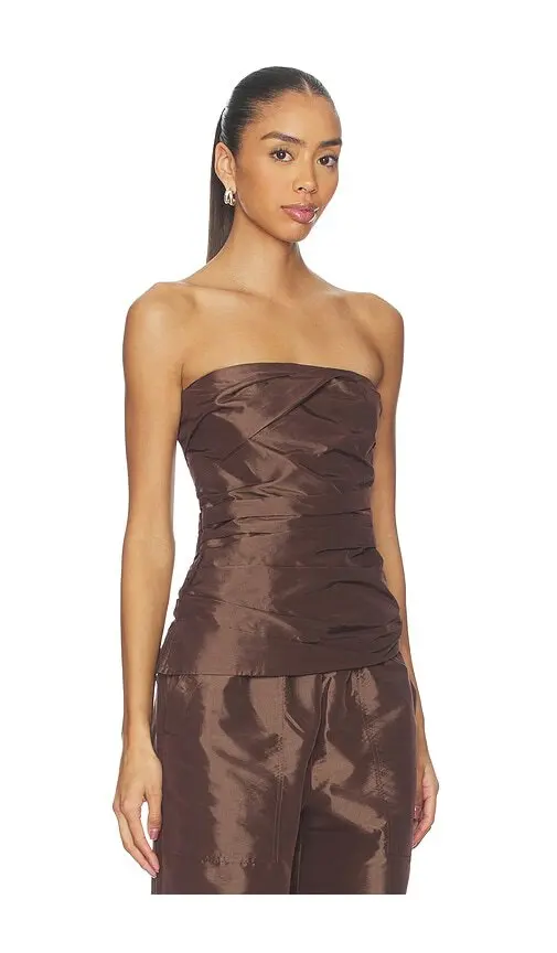 Simkhai Emerson Ruched Bustier Top - Chocolate