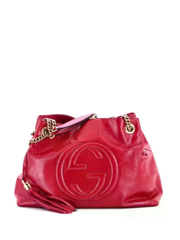 Gucci Soho Chain Strap Shoulder Bag Patent Medium Tote - Pink