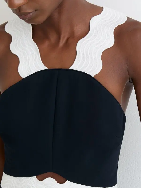 REISS Contrast Wave-trim Fitted Midi Dress - Navy/ivory