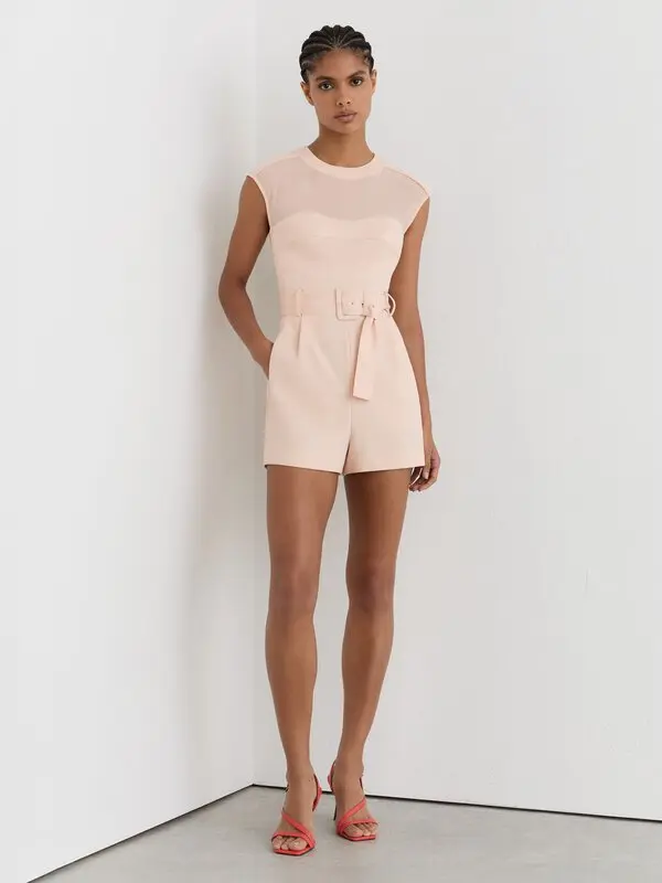 REISS Sheer-panel Belted Playsuit