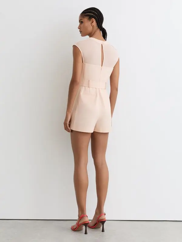 REISS Sheer-panel Belted Playsuit