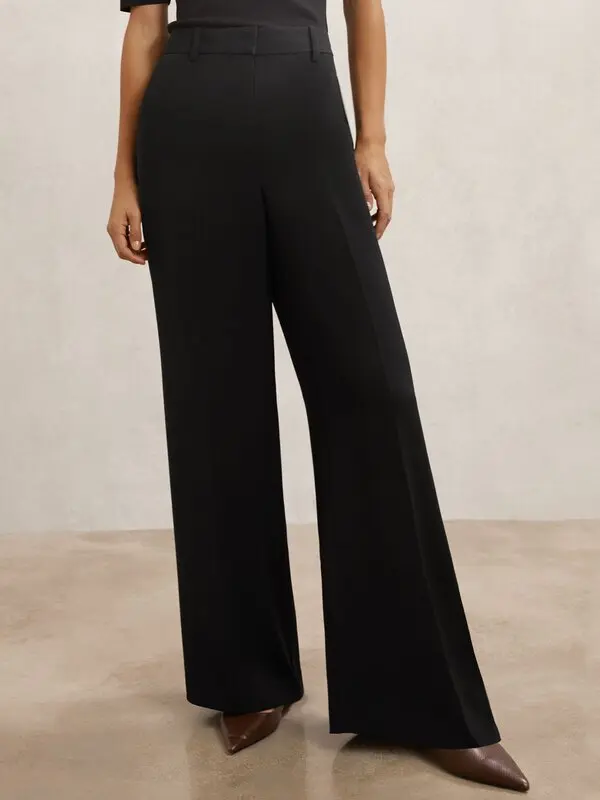REISS Margeaux Petite Wide-leg Tailored Trousers - Black