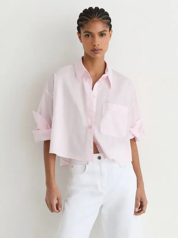 REISS Solenge Cropped Long-sleeve Shirt - Pink