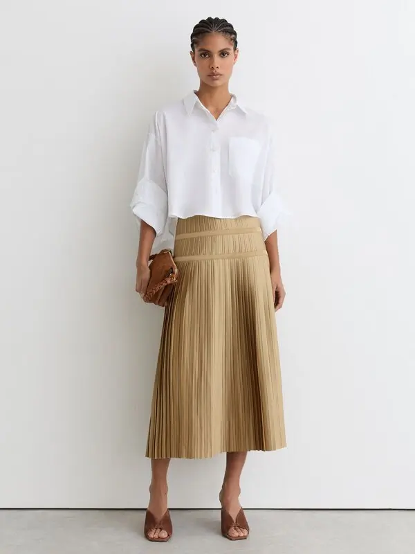 REISS Eva Pleated Midi Skirt