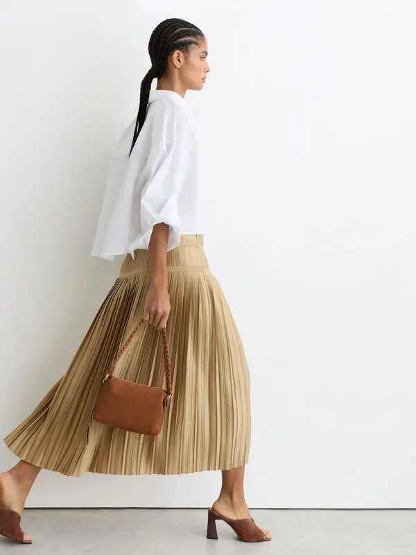 REISS Eva Pleated Midi Skirt