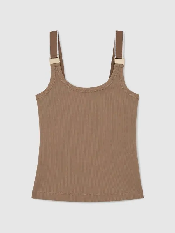 REISS Stretch-cotton Vest - Camel/ivory
