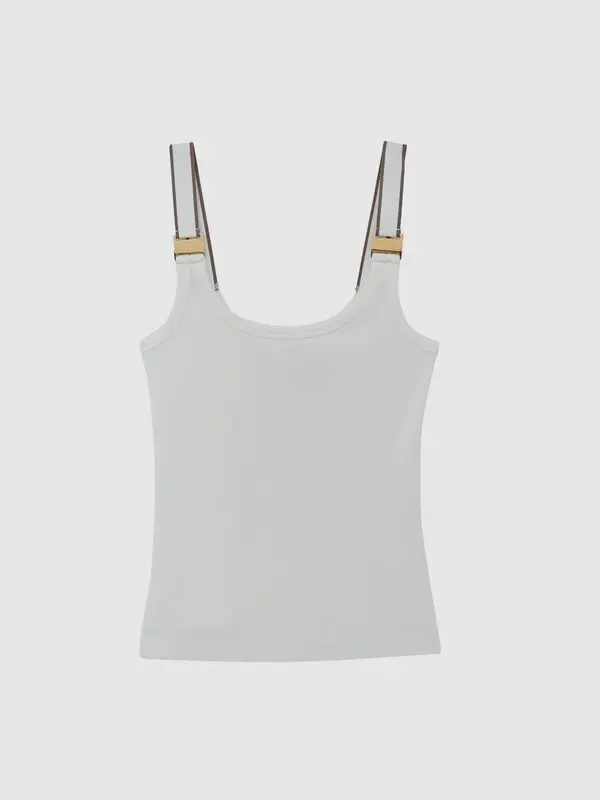 REISS Stretch-cotton Vest - White/camel