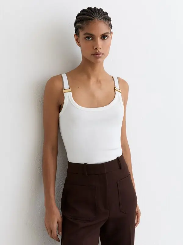 REISS Stretch-cotton Vest - White/camel