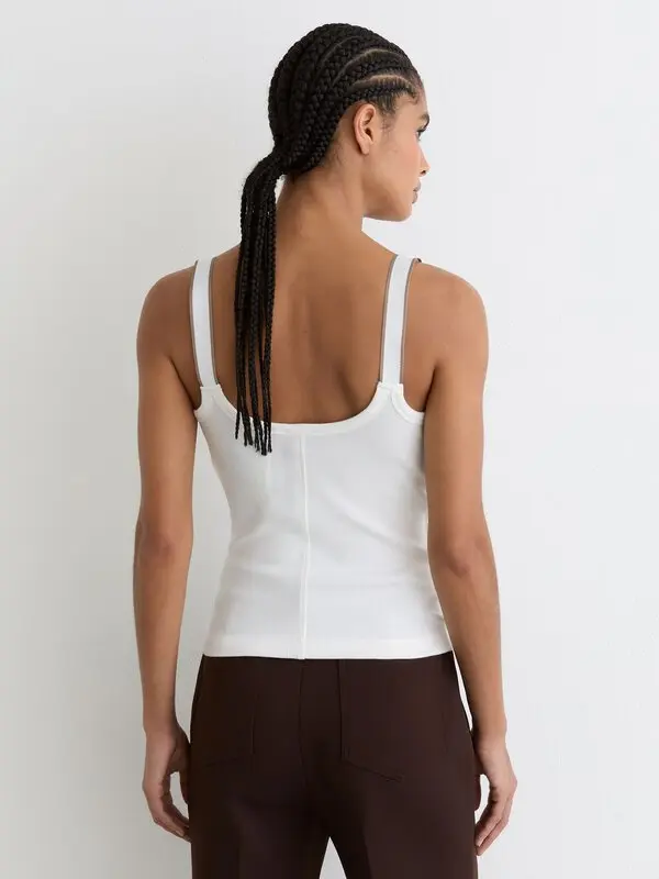 REISS Stretch-cotton Vest - White/camel
