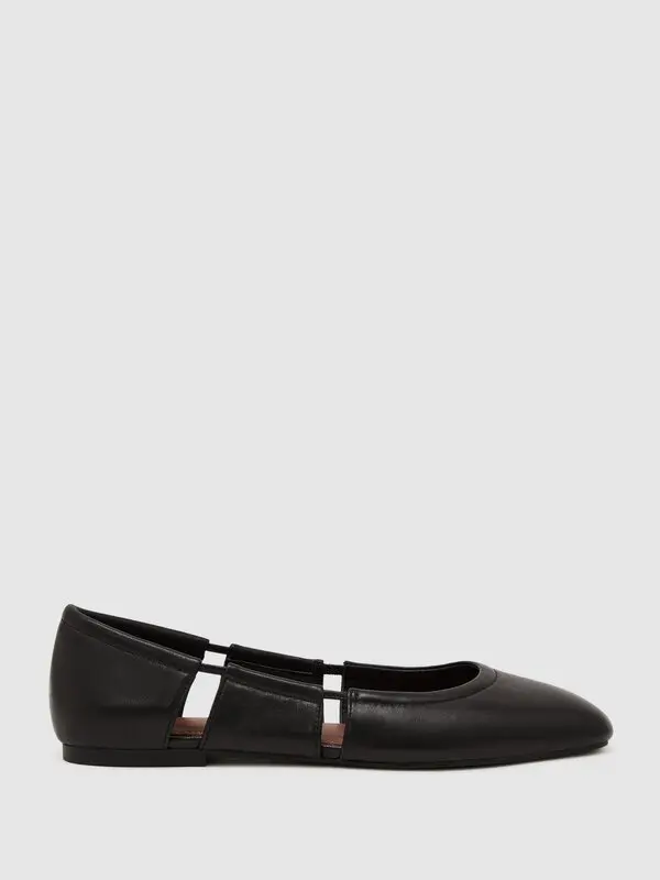 REISS Leona Leather Ballet Flats - Black