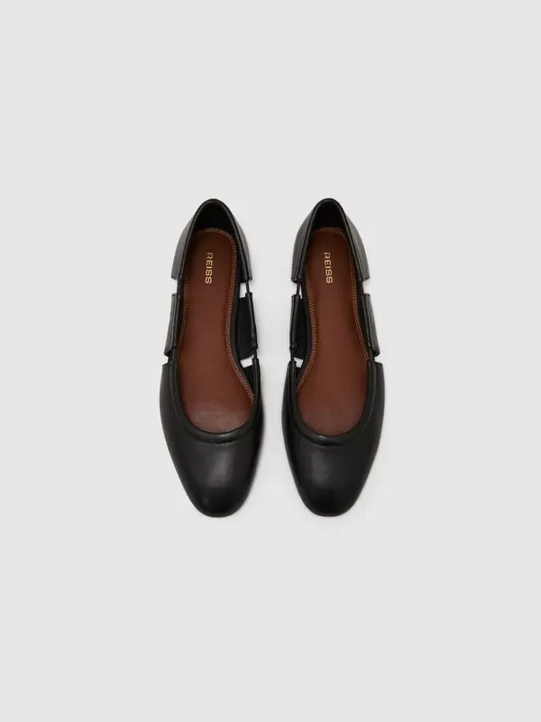 REISS Leona Leather Ballet Flats - Black