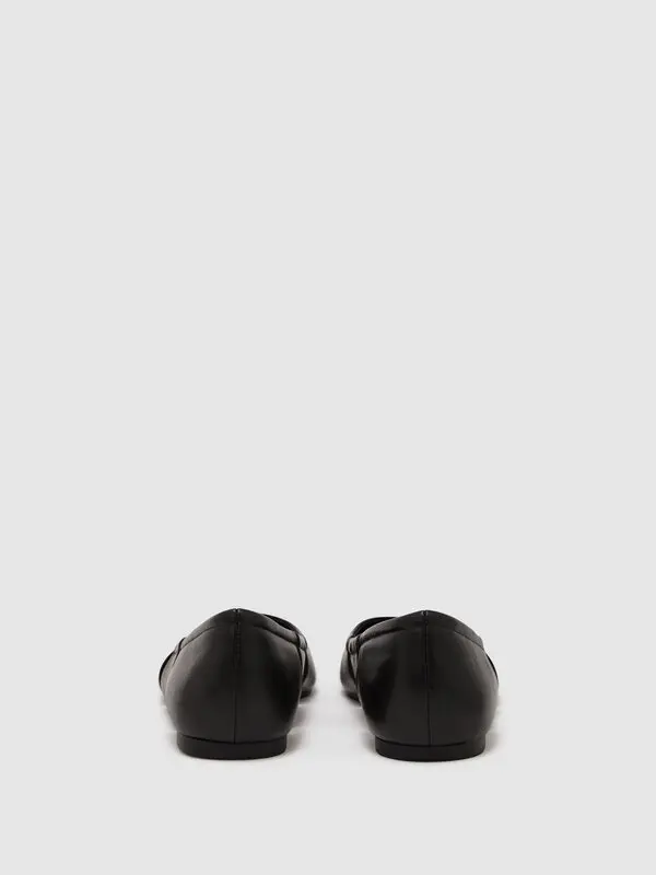REISS Leona Leather Ballet Flats - Black
