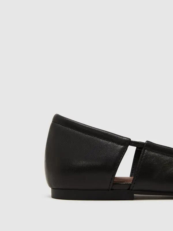 REISS Leona Leather Ballet Flats - Black