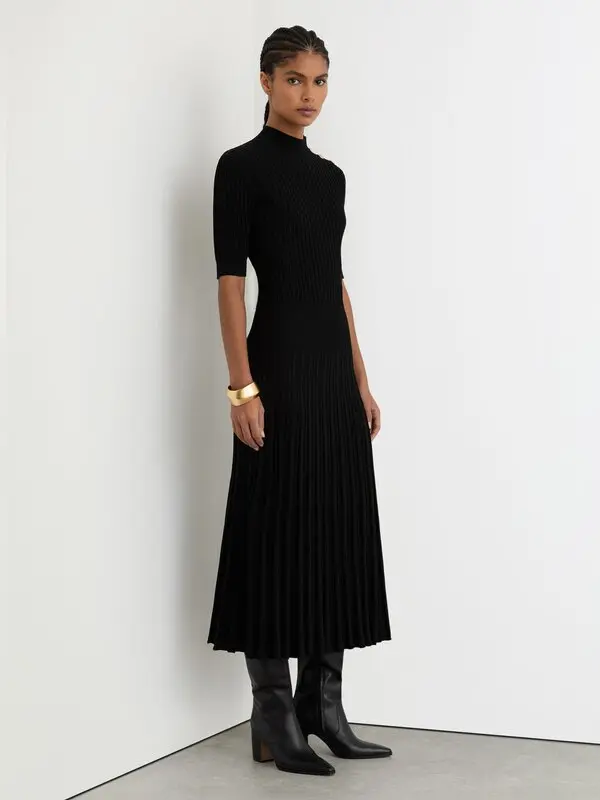 REISS Harriet Button-detail Knitted Midi Dress - Black