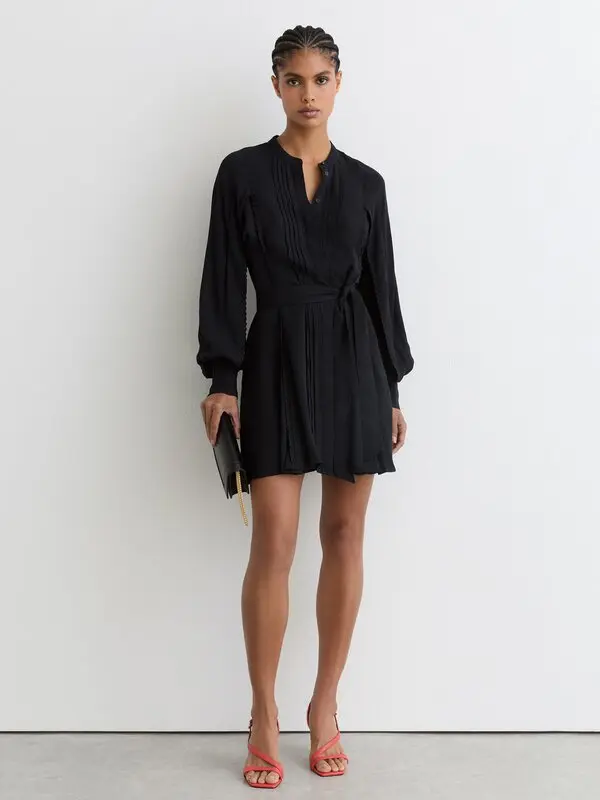 REISS Eliana Embroidered-trim Belted Mini Dress