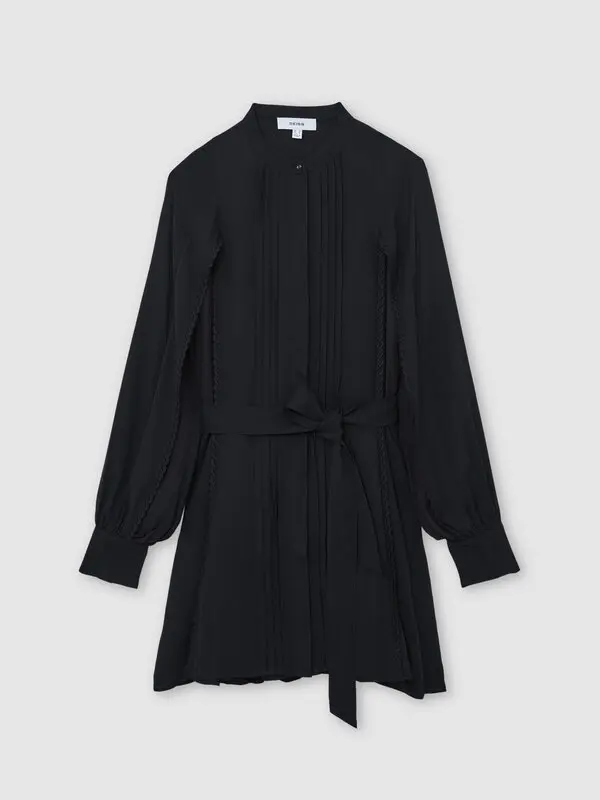 REISS Eliana Embroidered-trim Belted Mini Dress