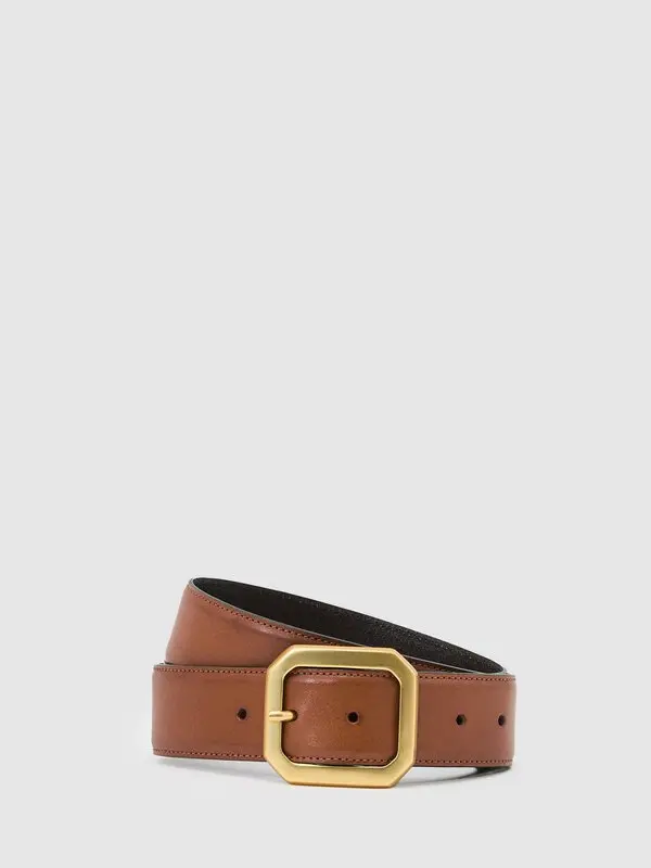 REISS Edna Leather Edged-buckle Belt - Tan