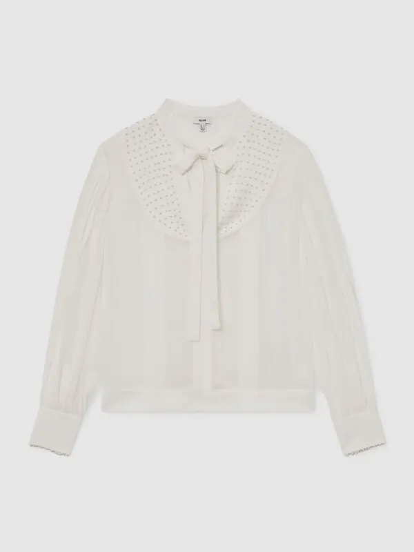 REISS Casey Georgette Beaded Blouse