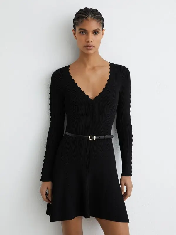 REISS Orla Scallop-trim Knitted Mini Dress