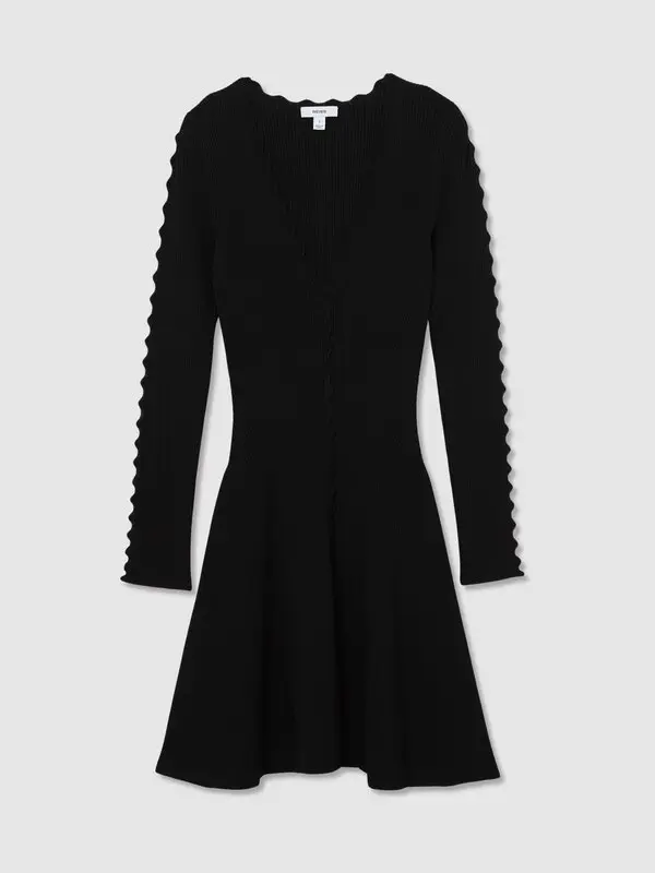 REISS Orla Scallop-trim Knitted Mini Dress