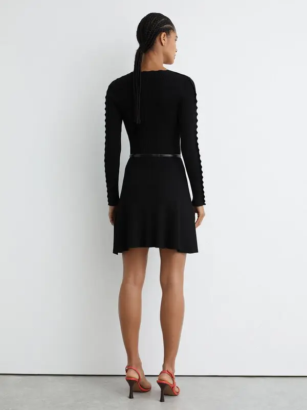 REISS Orla Scallop-trim Knitted Mini Dress