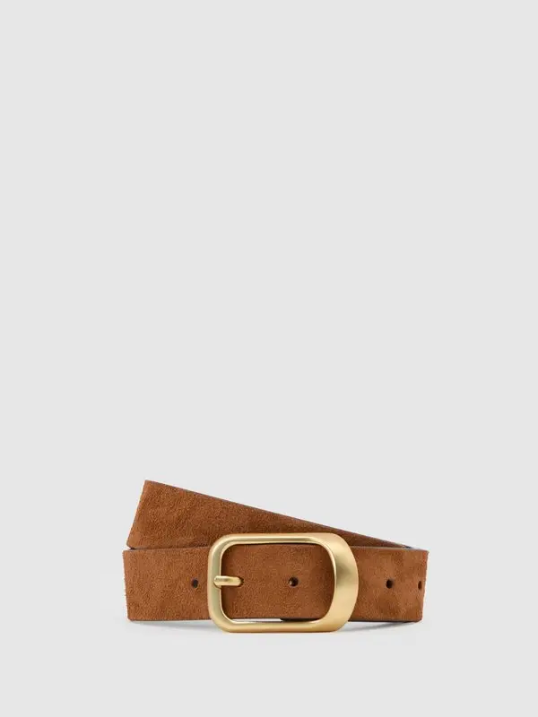 REISS Evie Suede Curved-buckle Belt - Tan