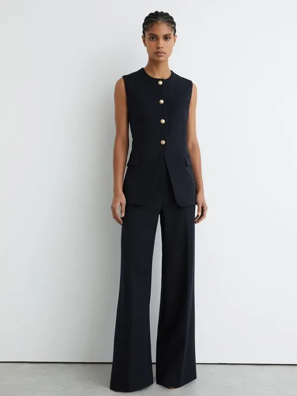 REISS Gabi Button-through Longline Waistcoat - Navy
