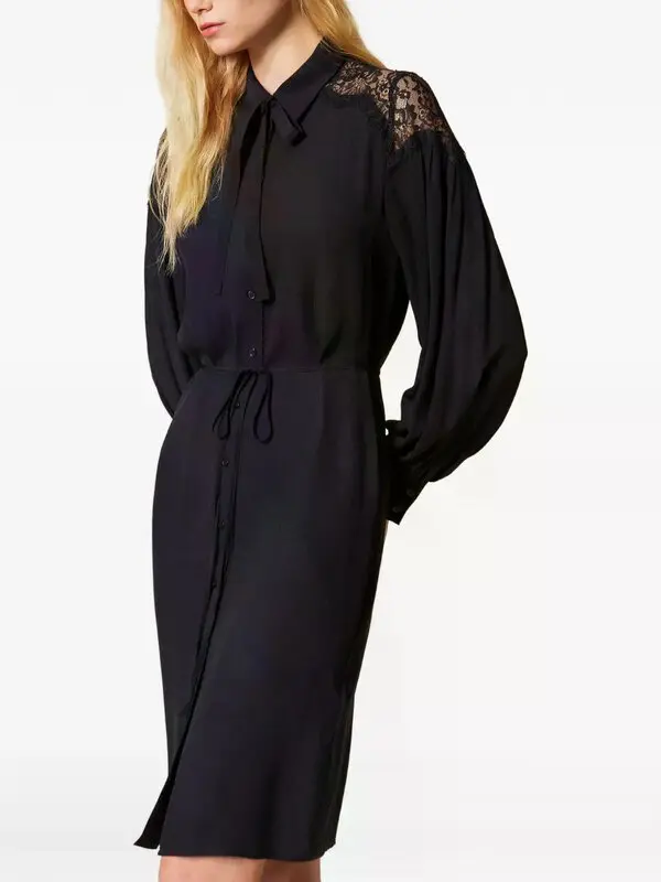 TWINSET Lace-panel Georgette Midi Shirt Dress