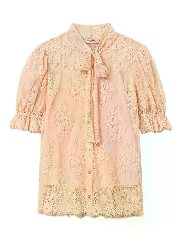 TWINSET Lace Pussy Bow Shirt - Pink