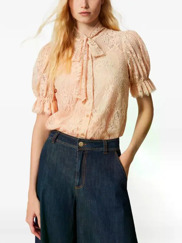 TWINSET Lace Pussy Bow Shirt - Pink
