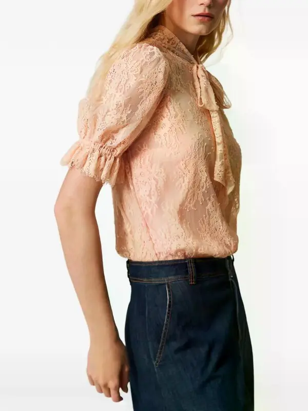 TWINSET Lace Pussy Bow Shirt - Pink