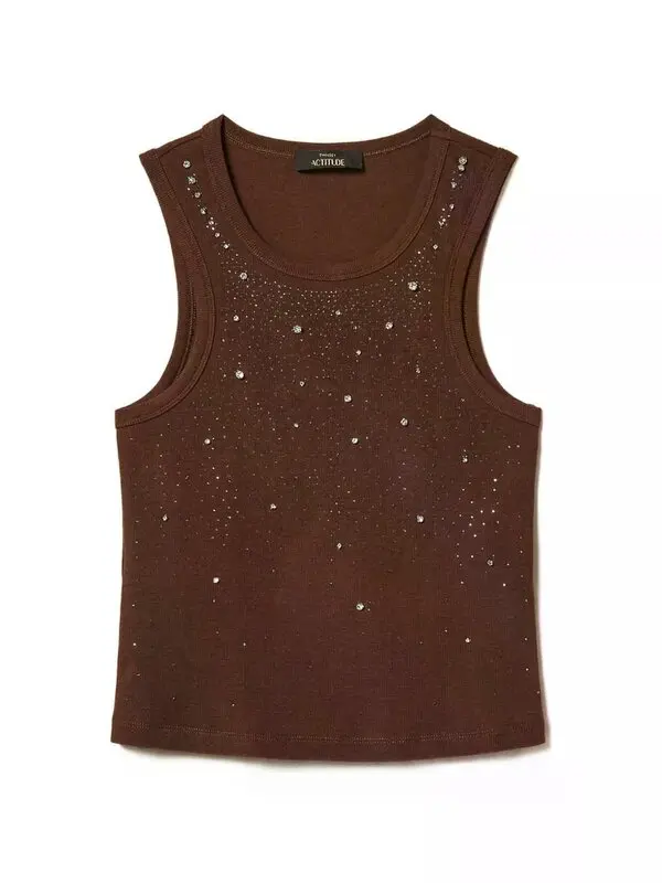 TWINSET Ribbed Top With Embroidery - Brown