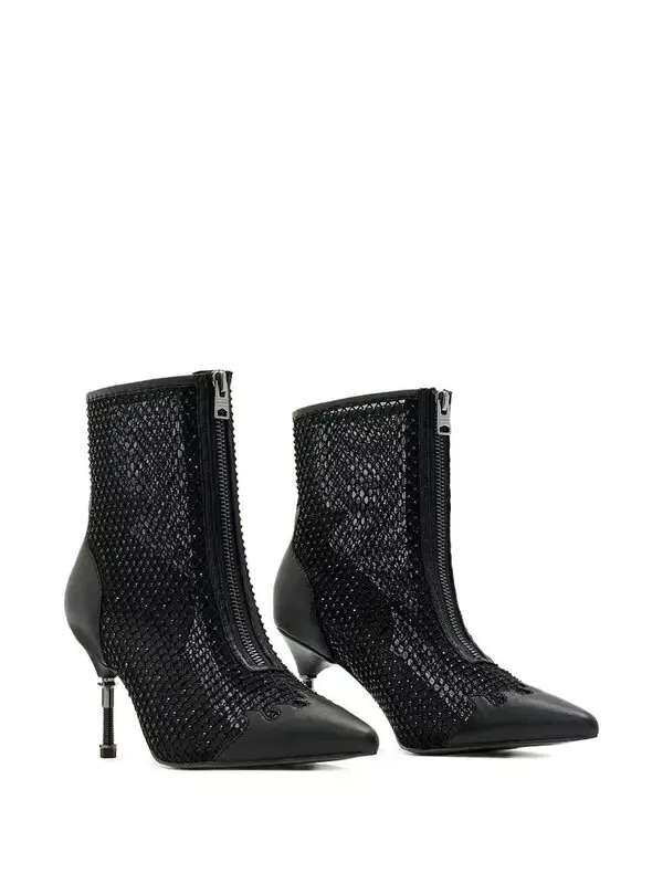 ALLSAINTS Natasha Mesh Embellished Pointed Toe High Heel Ankle Boots