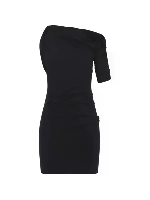 Jacquemus Asymmetrical One-shoulder Ruched Mini Dress - Black