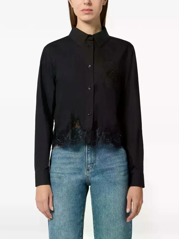Philipp Plein Embroidered Lace Cropped Shirt