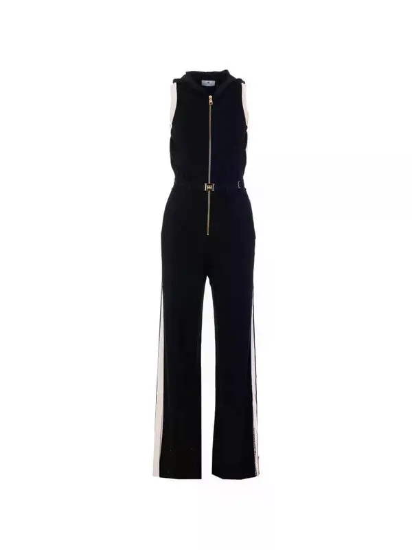 Elisabetta Franchi Hooded Zip Jumpsuit With Palazzo Pants - Black