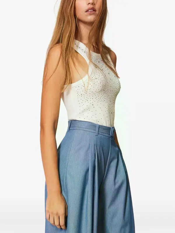TWINSET Ribbed Top With Hotfix Appliqués And Hand-embroidered Bezels - White