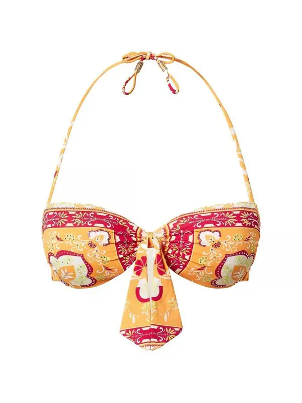 TWINSET Printed Bandeau Bikini Top With Rhinestone Embellishments - Orange