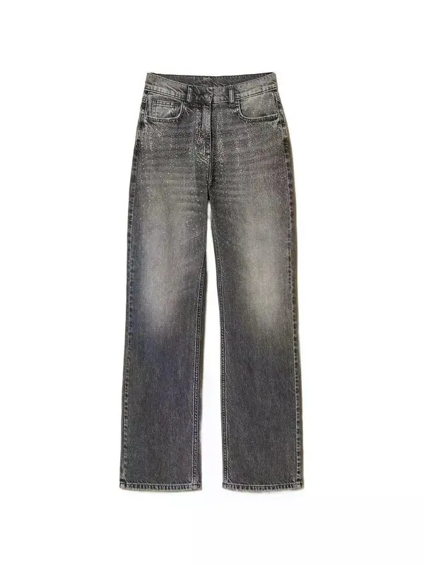 TWINSET Rhinestone Embellished Washed Denim Jeans