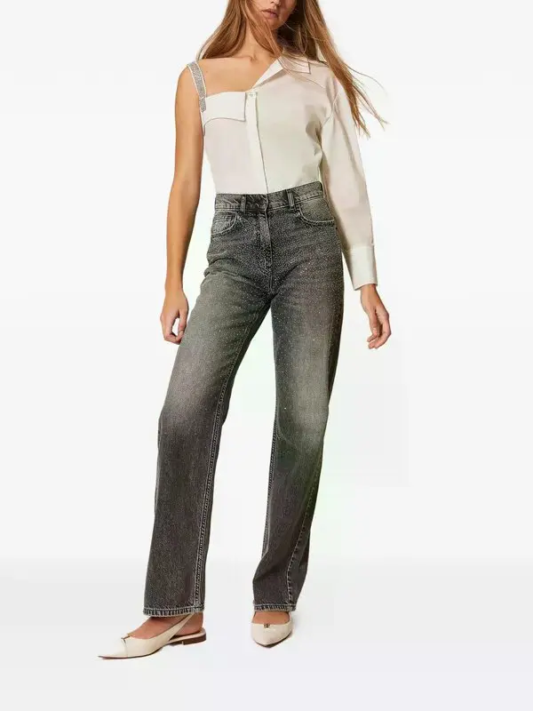 TWINSET Rhinestone Embellished Washed Denim Jeans