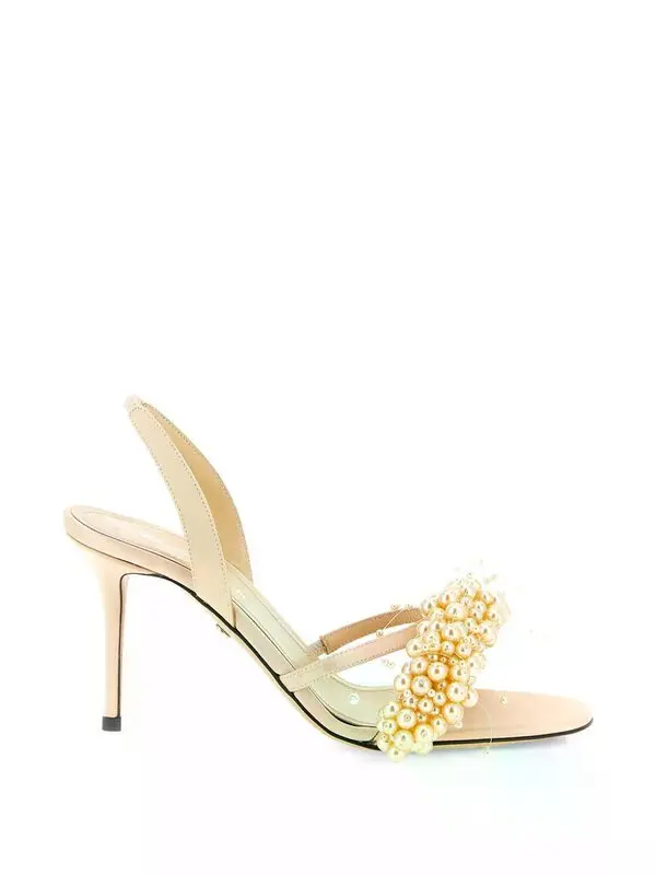 Mach & Mach Embellished Pearl High Heel Sandals - Neutrals