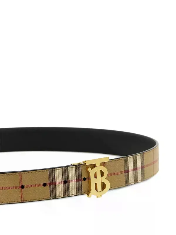 Burberry Reversible Check Leather Belt With Gold-plated Thomas Monogram Buckle - Neutrals
