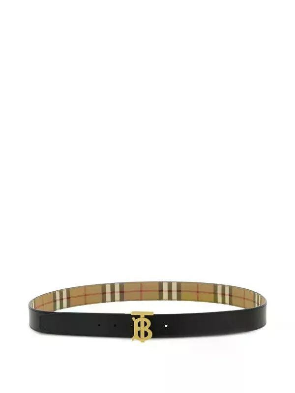 Burberry Reversible Check Leather Belt With Gold-plated Thomas Monogram Buckle - Neutrals