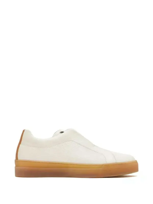 SCAROSSO Luca Slip-on Grained Leather Sneakers - Neutrals