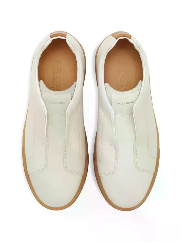 SCAROSSO Luca Slip-on Grained Leather Sneakers - Neutrals