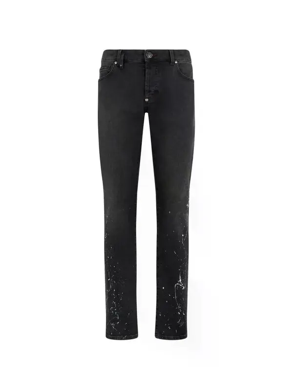Philipp Plein Super Straight Cut Jeans With Paint Detail