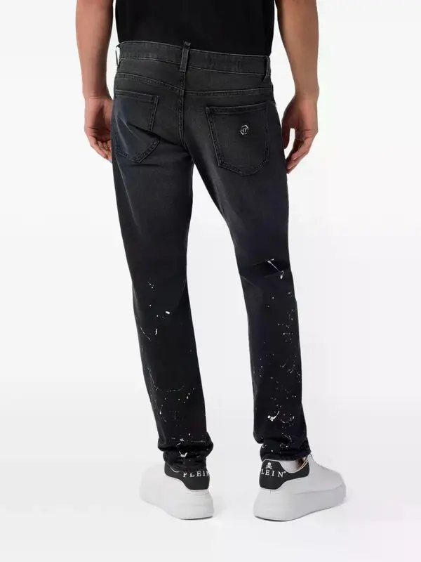 Philipp Plein Super Straight Cut Jeans With Paint Detail