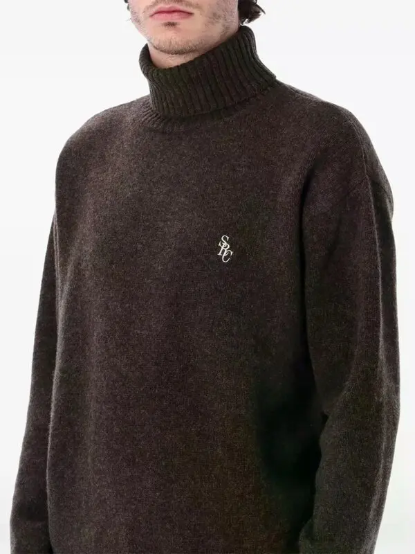 SPORTY & RICH Roll Neck Logo Embroidered T-shirt